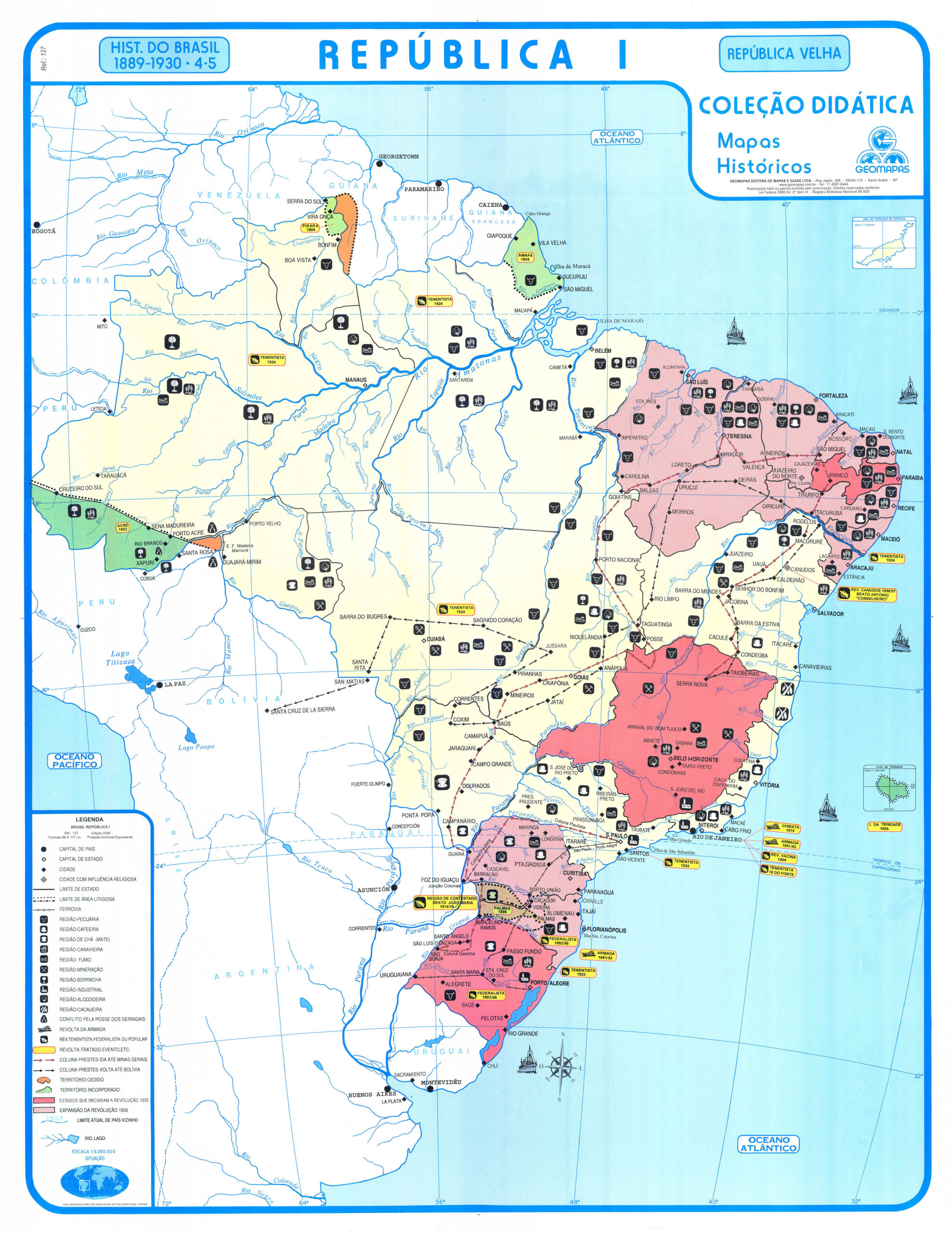 Mapa Do Brasil República I - Ref: 137 - 07 - Formato: 0.90x1,20m - GEO ...