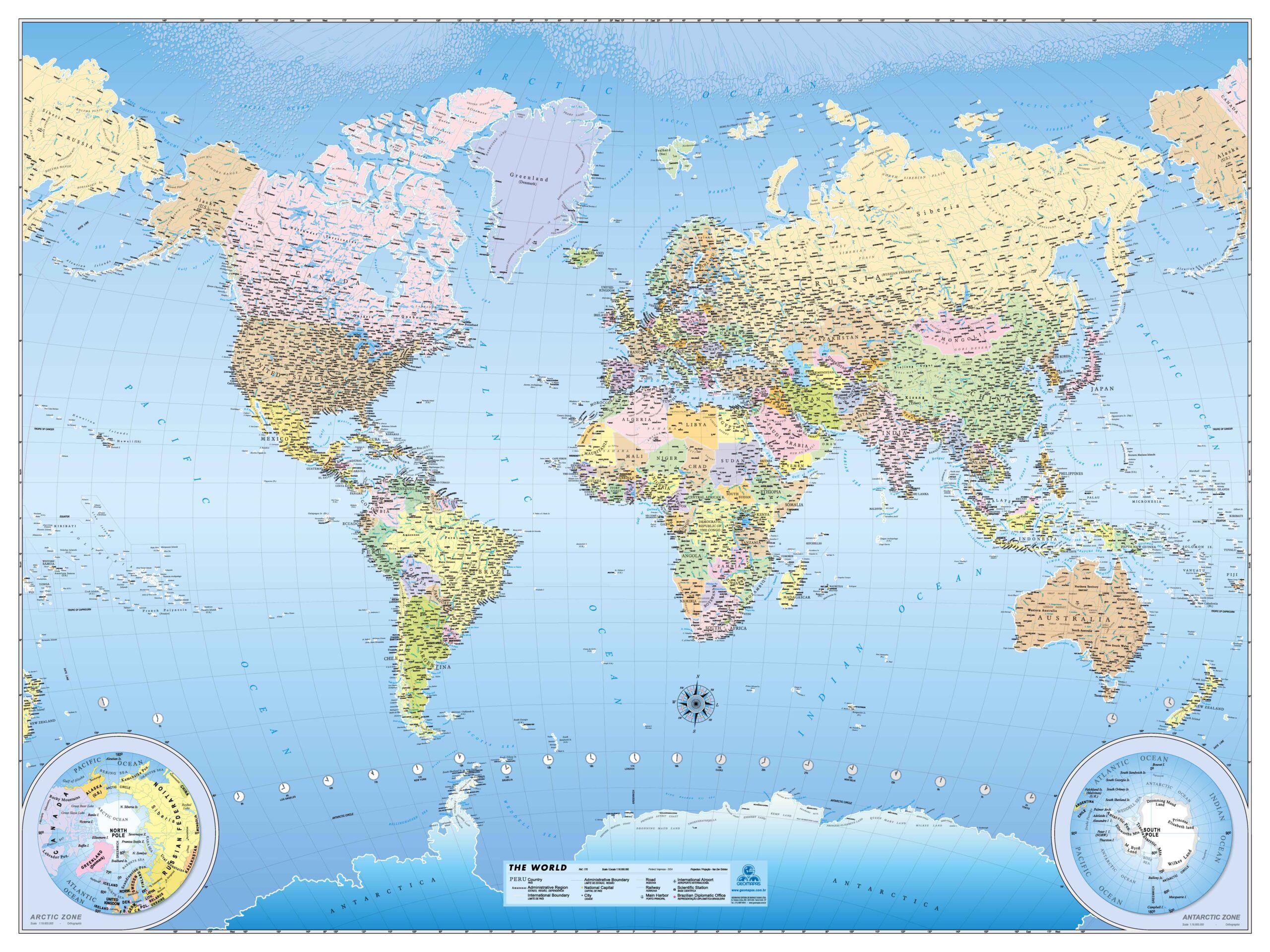 Mapa-Múndi The World Blue - Ref: 170 - Formato: 2.40x1.80m - GEO Mapas