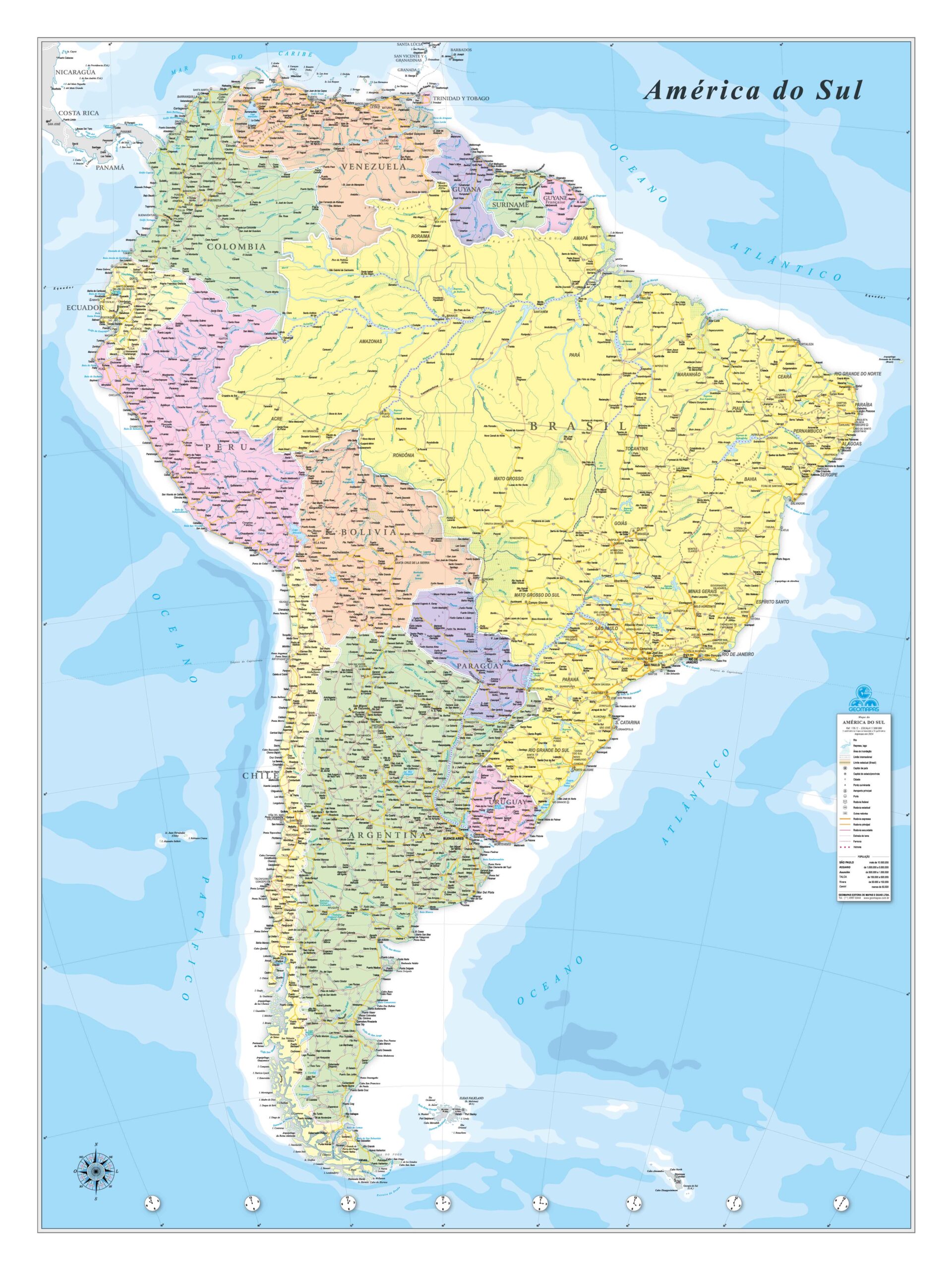 Mapa Da América Do Sul - Ref: 176 - Formato: 0.90x1.20m - GEO Mapas