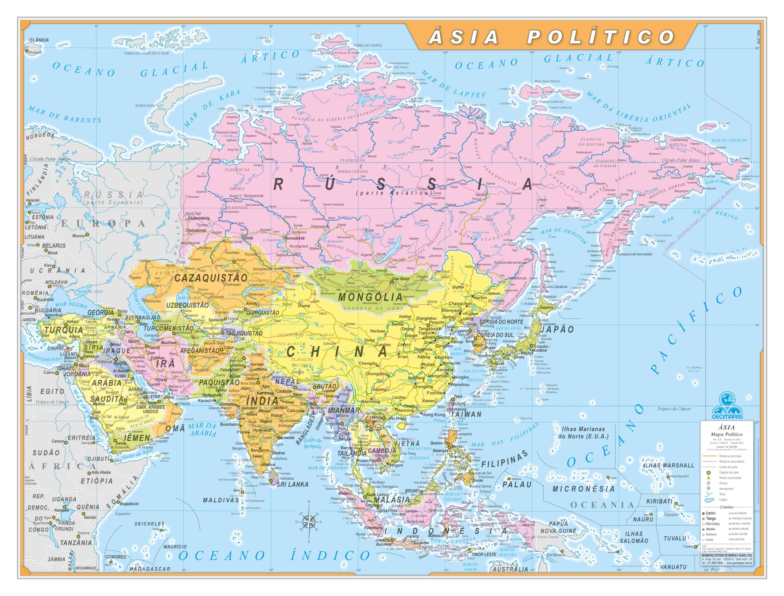 Mapa Da Ásia Político - Ref: 216 - 07 - Formato: 1,20x0,90m - GEO Mapas