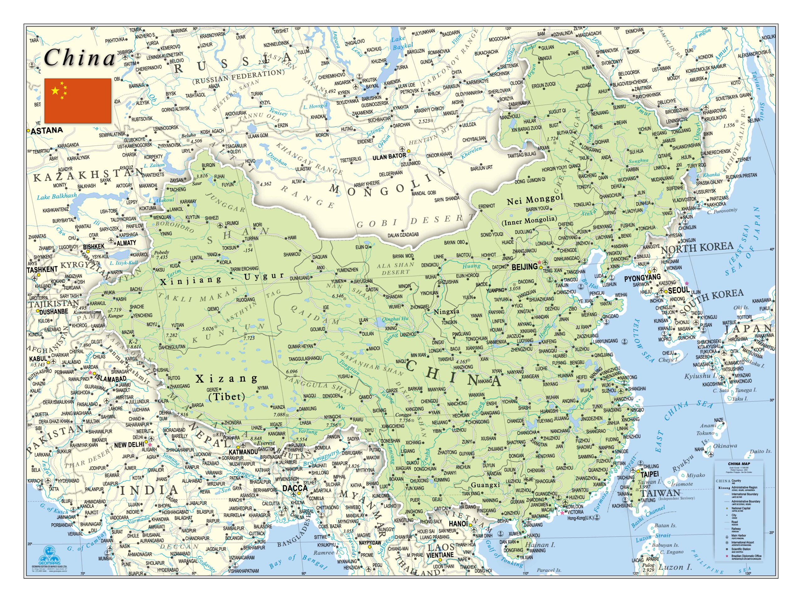 Mapa Da China Político E Rodoviário - Ref: 236 - Formato: 1.20x,0.90m ...