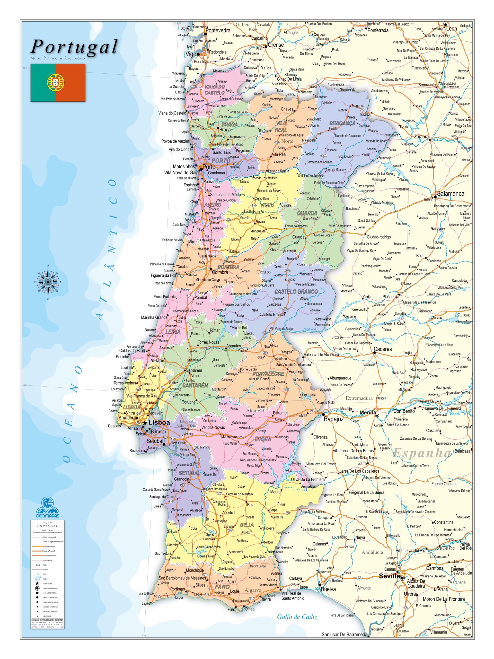 Mapa De Portugal Pol; E Rod. - Ref: 242 - Formato: 0.90x1.20m - GEO Mapas