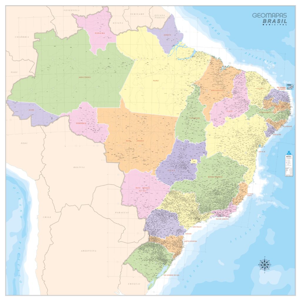 Mapa Do Brasil Limites Municipais - Ref: 381 - Formato: 2.00x2.00m ...