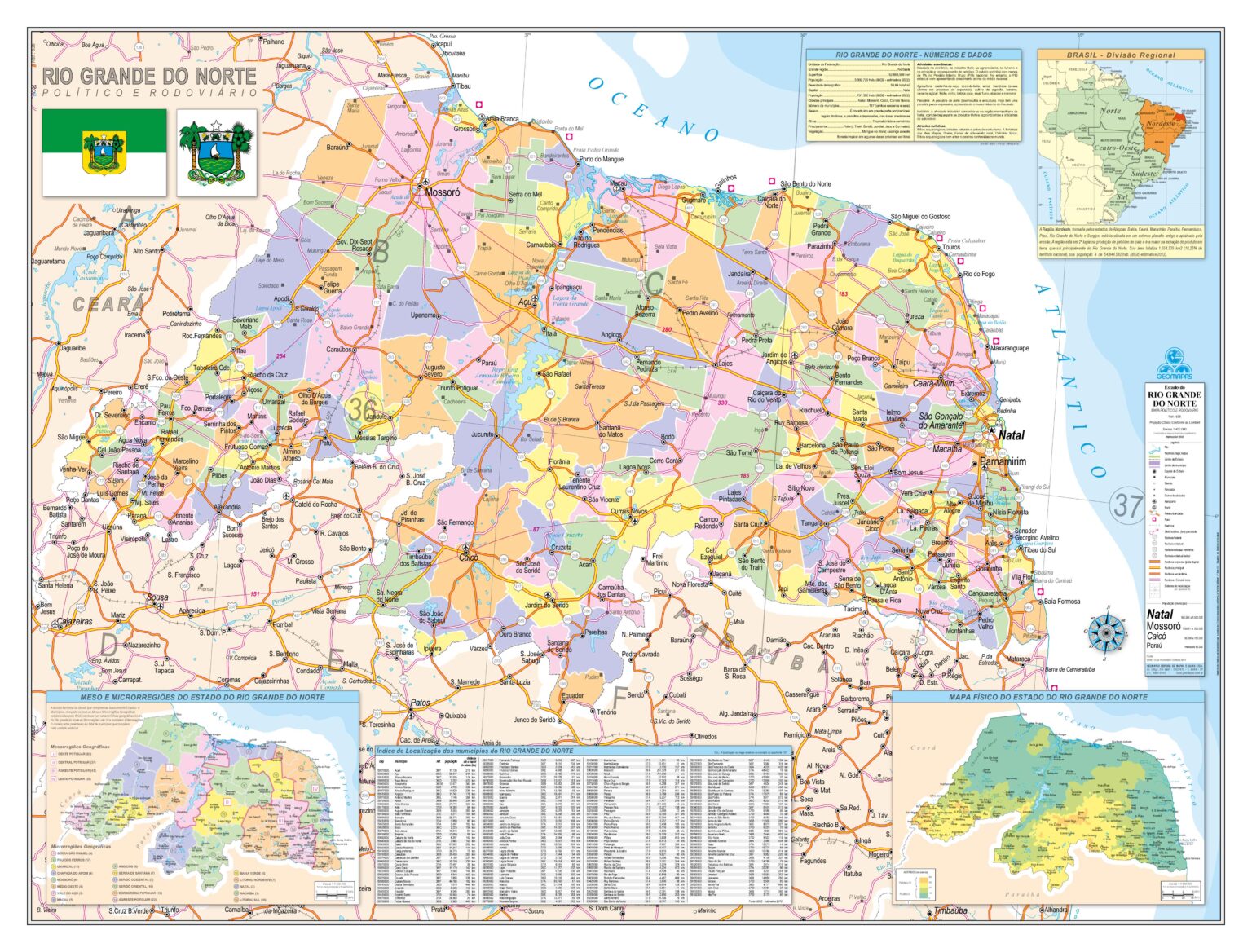 Mapa Do Estado Do Rio Grande Do Norte Político E Rodoviário - Ref: 536 ...