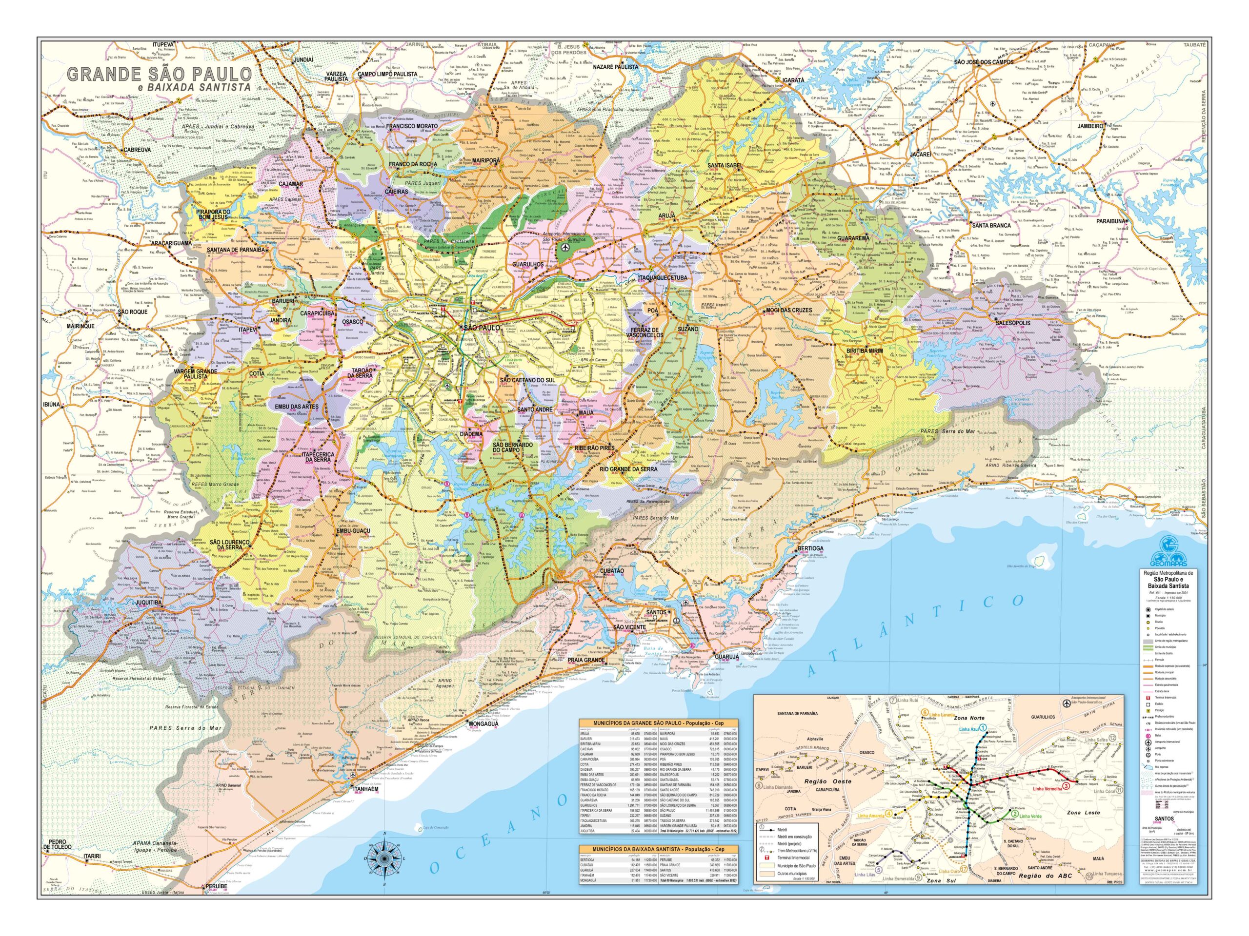 Mapa Da Grande São Paulo - Ref: 611 - Formato: 1.20x0.90m - GEO Mapas