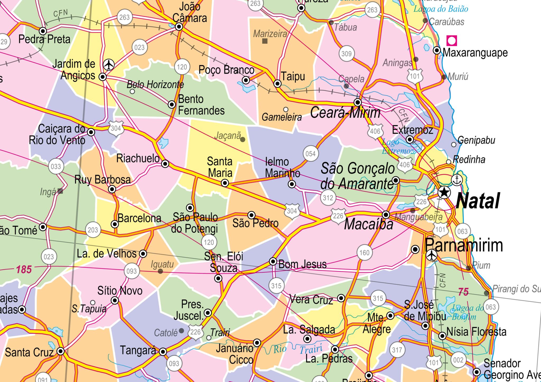 Mapa Do Estado Do Rio Grande Do Norte Político E Rodoviário - Ref: 536 ...