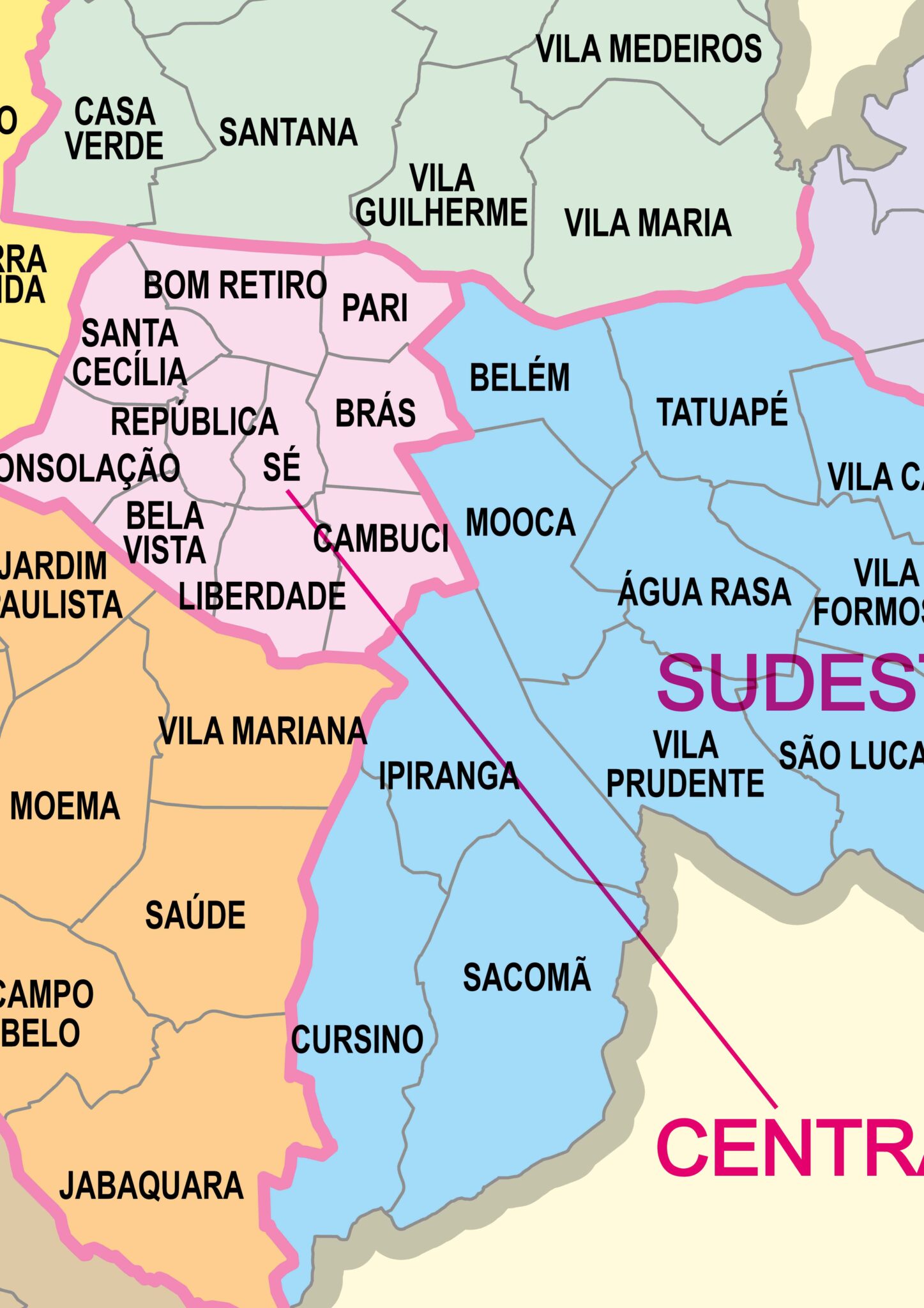 Mapa Dos Distritos E Regiões Do Município De SP - Geomapas