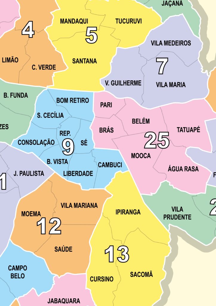 Mapa Dos Distritos E Subprefeituras Do Município De São Paulo